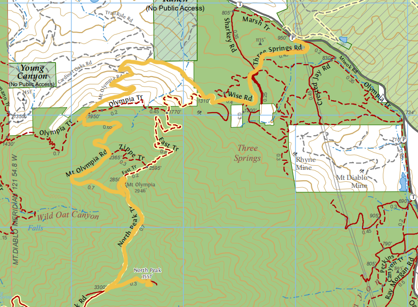 Mount Diablo State Park: Mount Olympia and North Peak from Marsh Creek ...